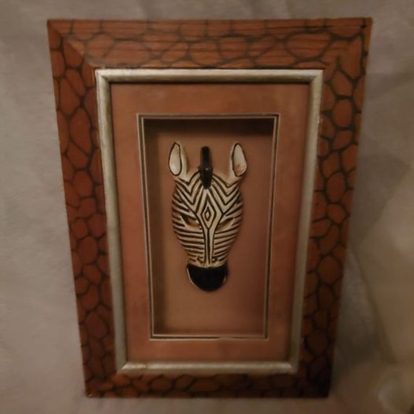 Accents | Vtg African Wood Carved Zebra Head Mask In Shadow Box Frame ...